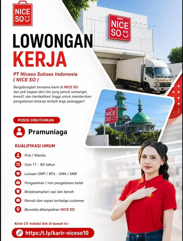 INFO LOKER! PT Niceso Sukses Indonesia Dibuka untuk Posisi Pramuniaga ...